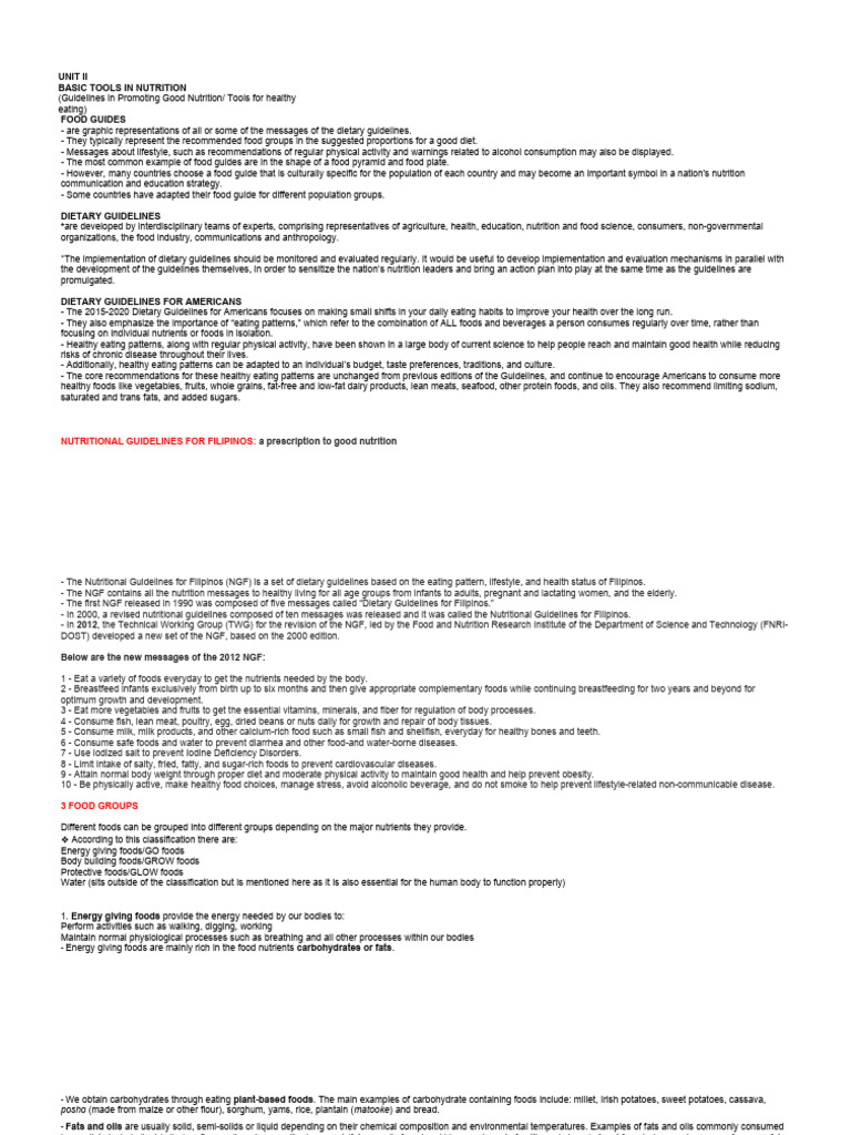 Unit II Notes | PDF | Healthy Diet | Nutrition Unit II Notes | PDF | Healthy Diet | Nutrition
