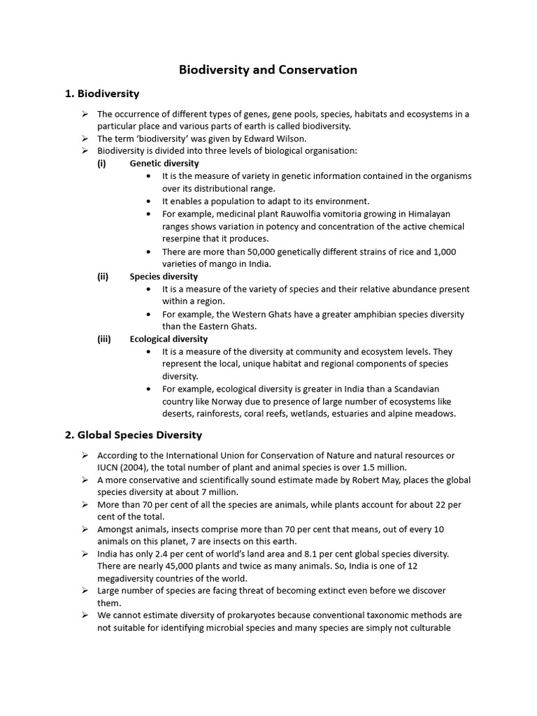 Biodiversity and Its Conservation | PDF | Biodiversity | Conservation ...
