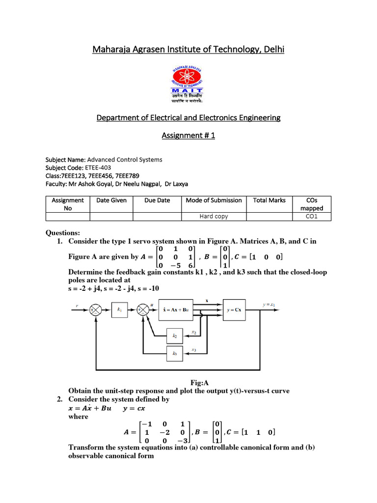 Acs Assignment 1 | PDF | Mathematics | Control Theory