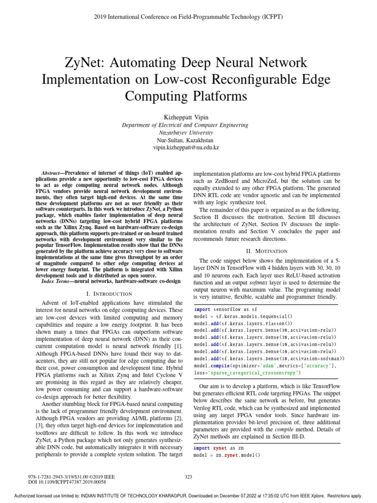 ZyNet Automating Deep Neural Network Implementation On Low-Cost Reconfigurable Edge Computing ...