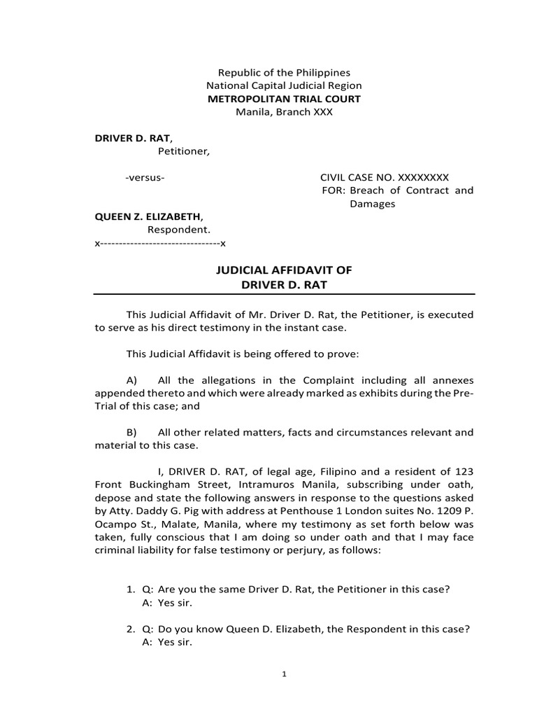 Judicial Affidavit - Peppa Pig | PDF | Affidavit | Perjury