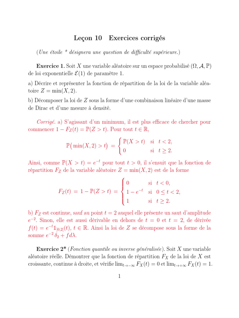 Exercices sur les lois de probabilité | PDF | Intégral | Intégrale de ...
