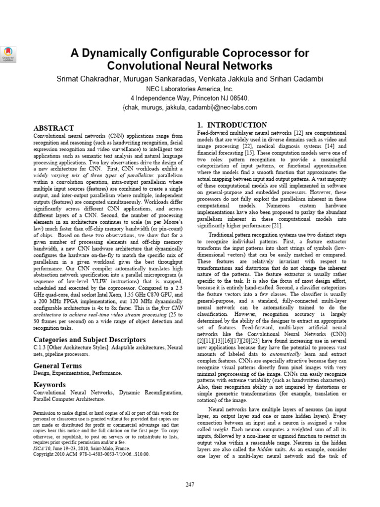 A Dynamically Configurable Coprocessor For Convolutional Neural Networks | PDF | Parallel ...
