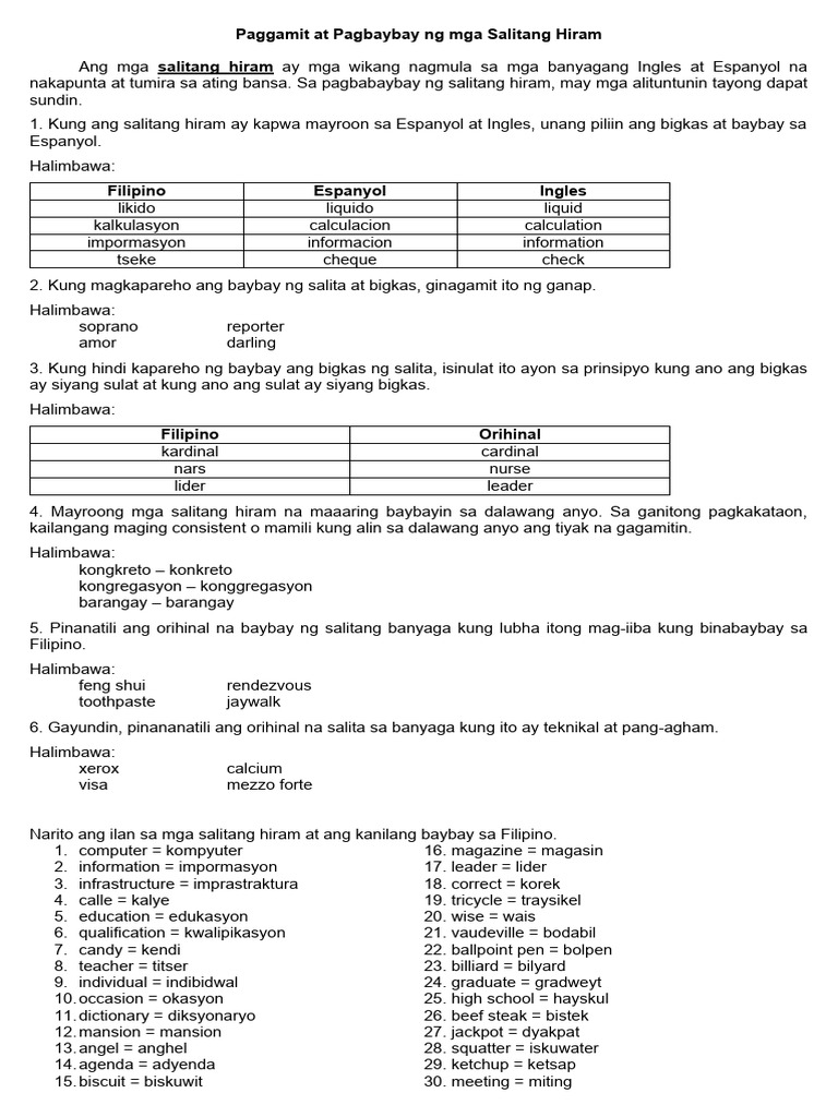 Paggamit at Pagbaybay NG Mga Salitang Hiram (Edited) | PDF