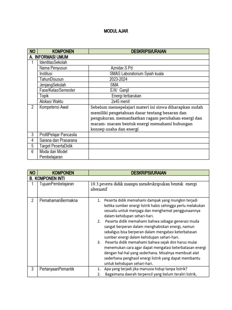 Format Modul Ajar | PDF