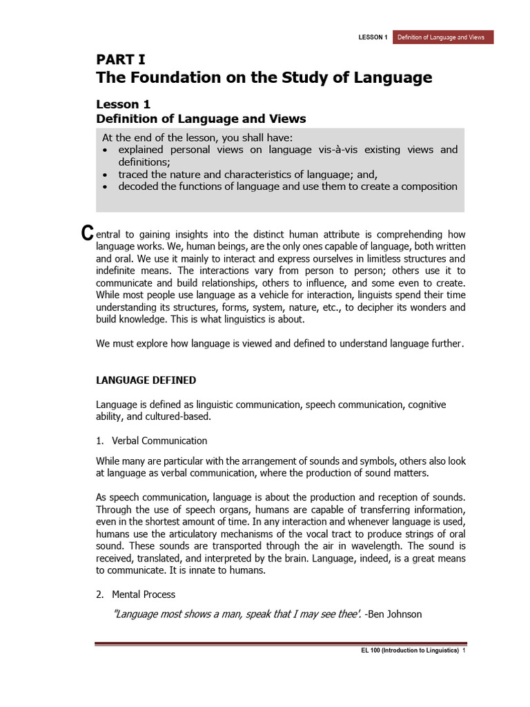 Part I, Lesson 1 | PDF | Phrase | Linguistics