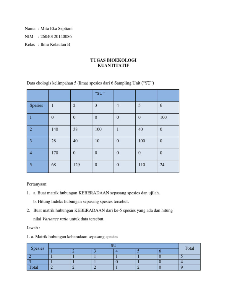 Mita Eka Septiani - 26040120140086 - IK B - Tugas Bioekologi Kuantitatif | PDF