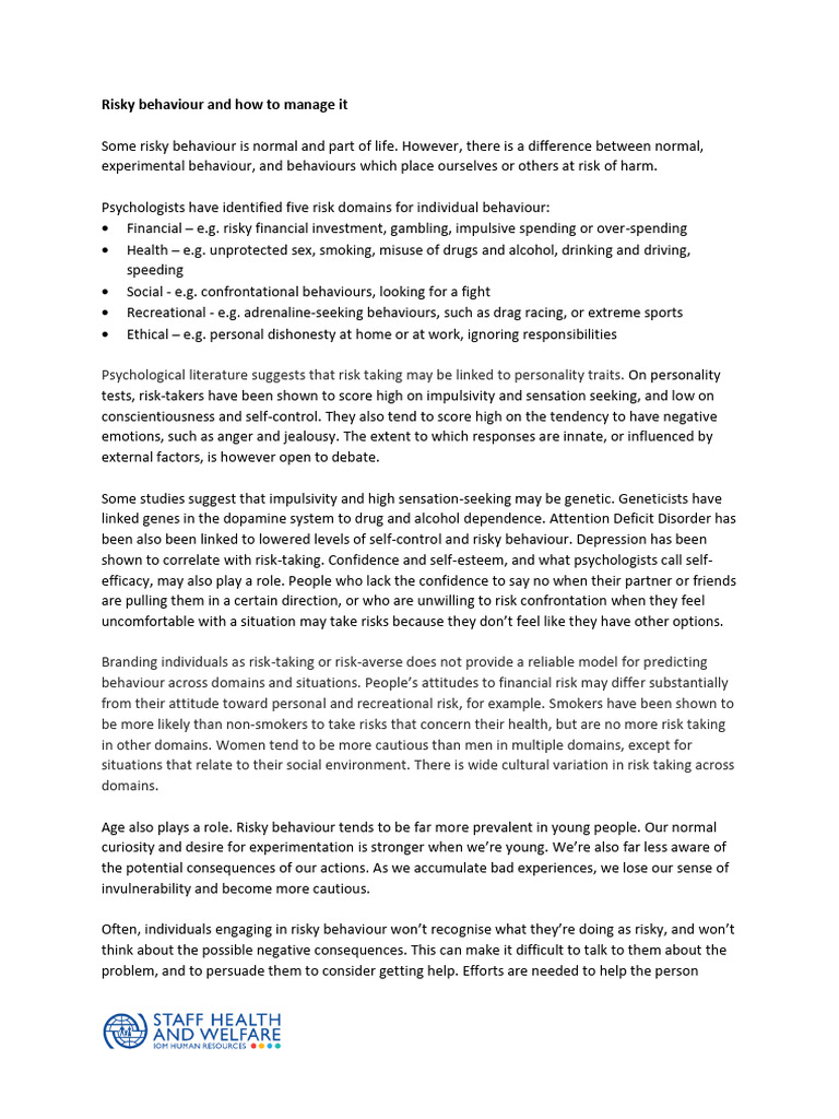 Risky Behaviour | PDF | Impulsivity | Behavior