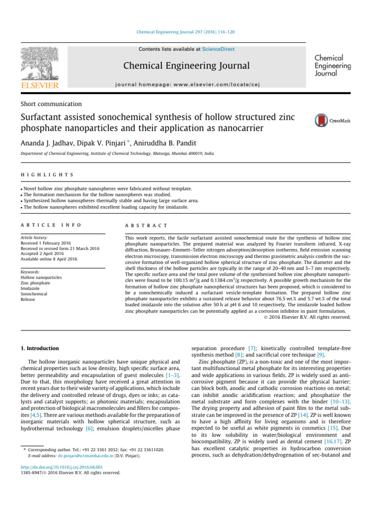 7-2016 - Surfactant Assisted Sonochemical Synthesis of Hollow ...