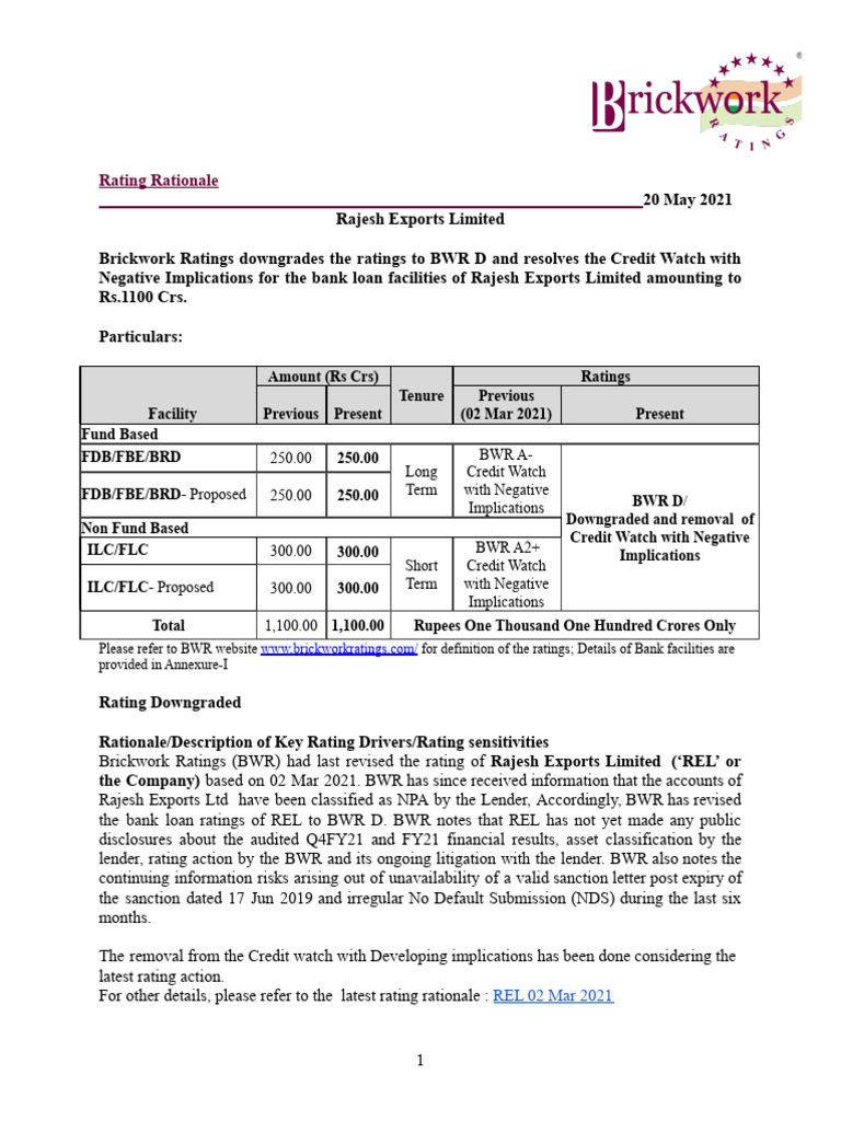 Rajesh Exports 20may2021 | PDF | Reserve Bank Of India | Securities ...