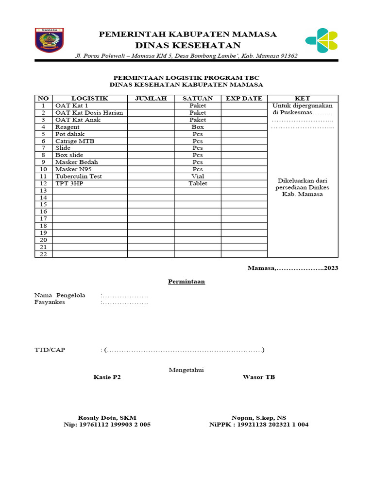 Format Permintaan Logistik PKM | PDF