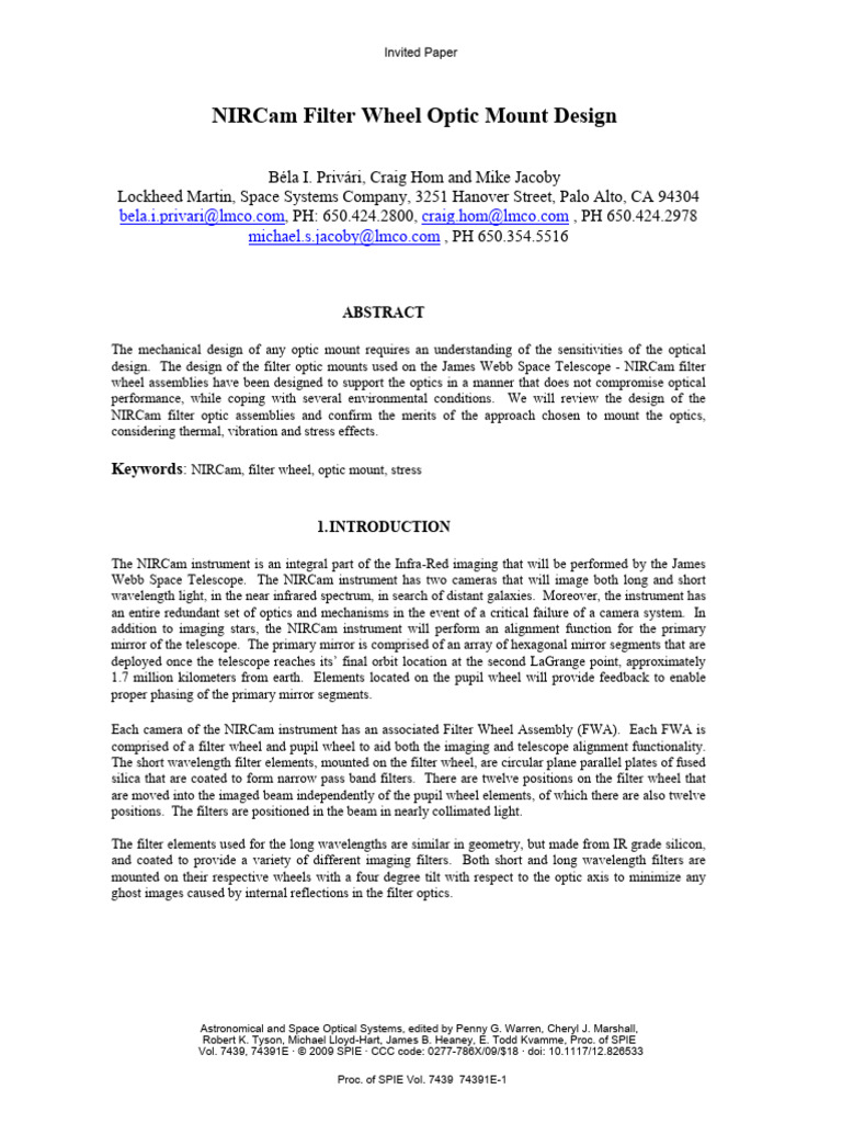 NIRcam Optical Filter Design | PDF | Bending | Stress (Mechanics)