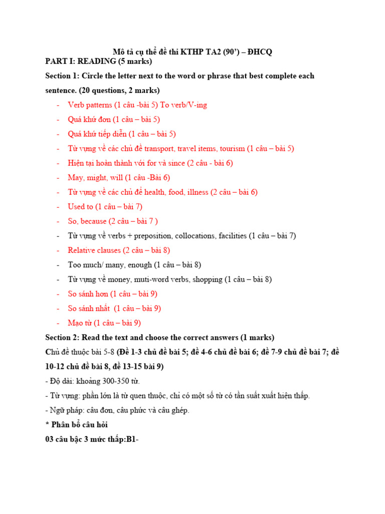 Mô tả cụ thể đề thi KTHP TA2 | PDF