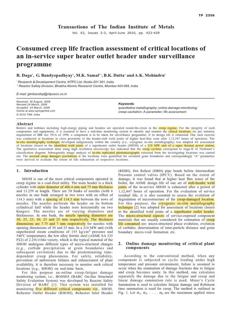 8 Consumed Creep Life Fraction | PDF | Fatigue (Material) | Creep ...
