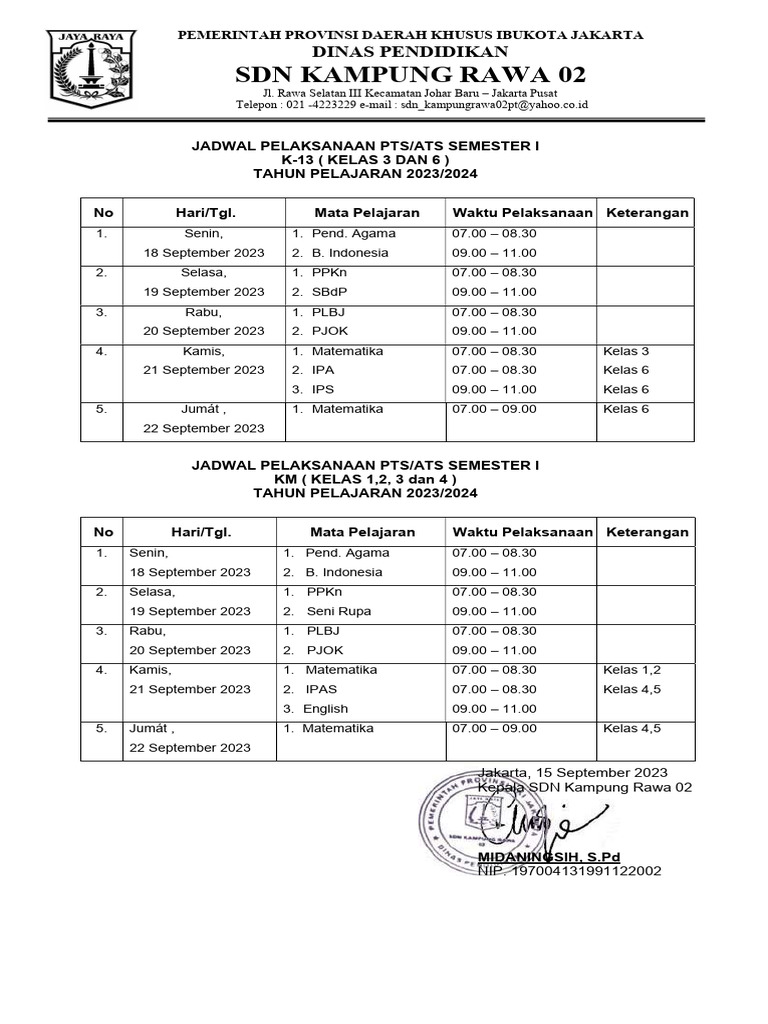 Jadwal Pts I TH 2023 - 2024 | PDF