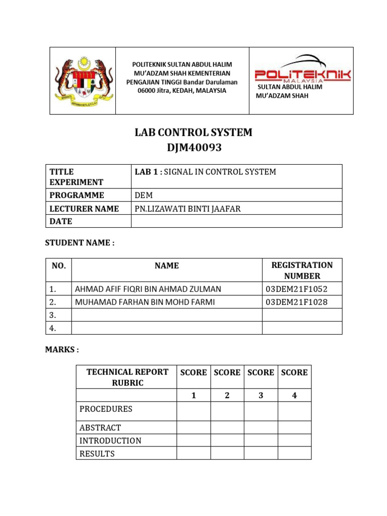 Lab 1: Signals in Control Systems | PDF | System | Control System