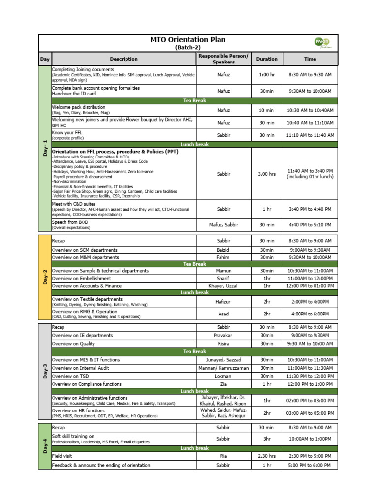 New Joiner Orientation Schedule - V-5 | PDF | Economies | Business