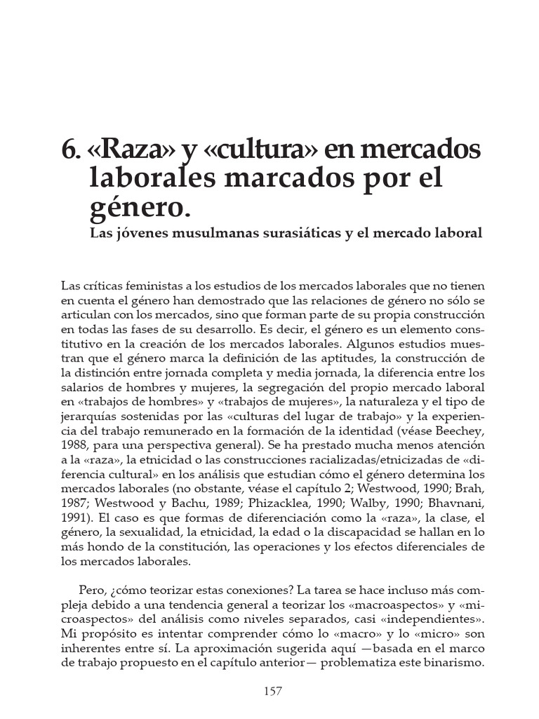 Lectura 4. Avtar Brah-Raza y Cultura en Mercados Laborales | PDF ...