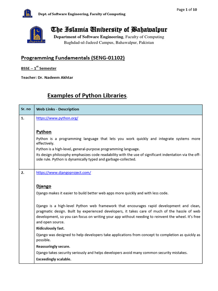 Python Libraries | PDF | Python (Programming Language) | Computer ...