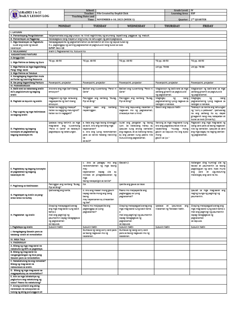 DLL - Esp 4 - Q2 - W1 | PDF