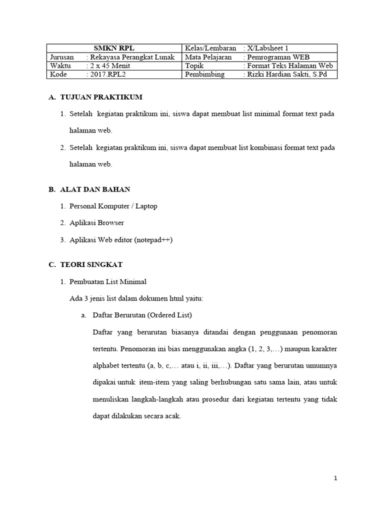 Jobsheet SMK RPL | PDF