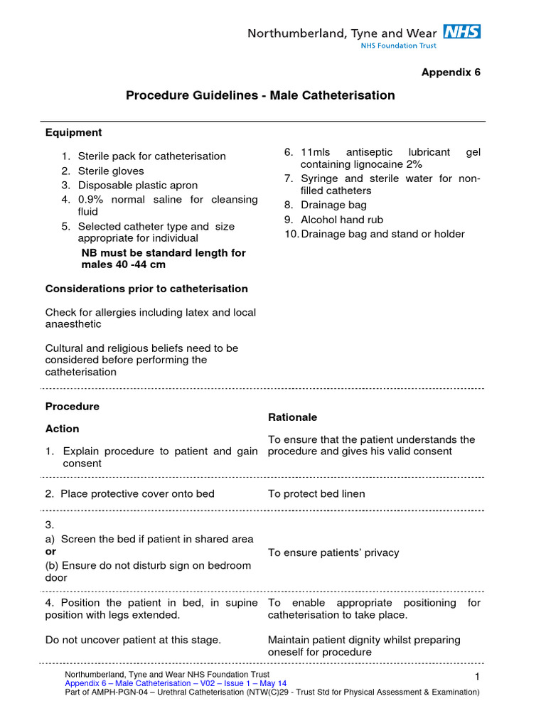 AMPH PGN 04 App6 Male - Catheteris V02 May14 | PDF | Catheter | Penis