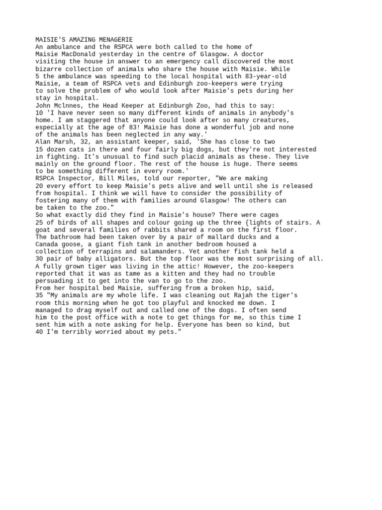Maisie's Amazing Menagerie | PDF | Animals And Humans