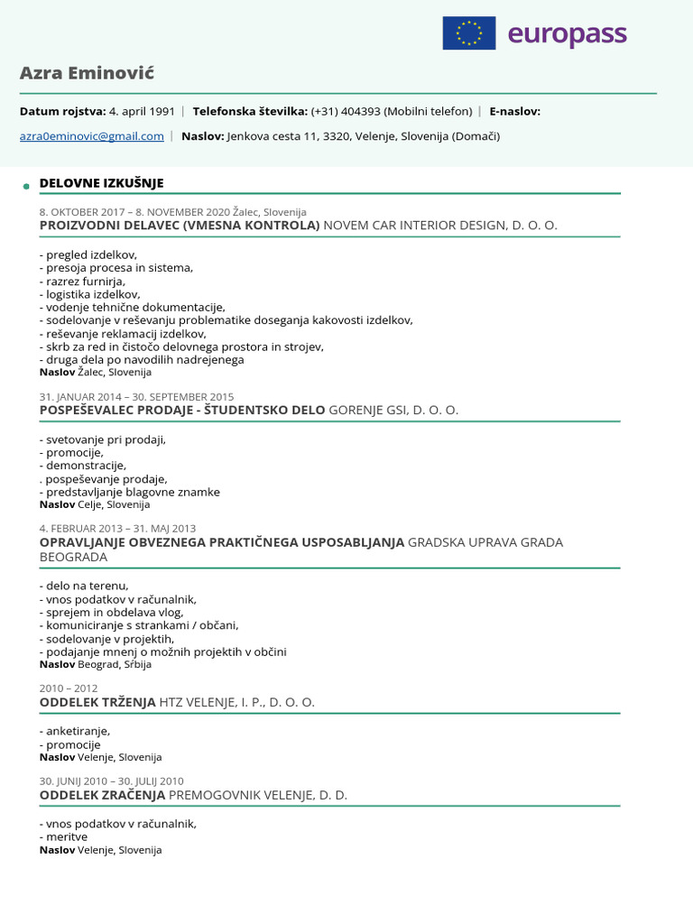 CV - Azra Eminović | PDF