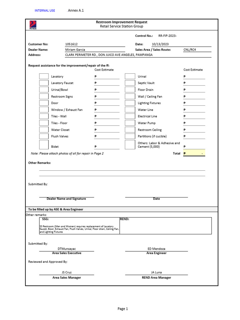 Restroom Improvement Request Form | PDF | Toilet | Bathroom