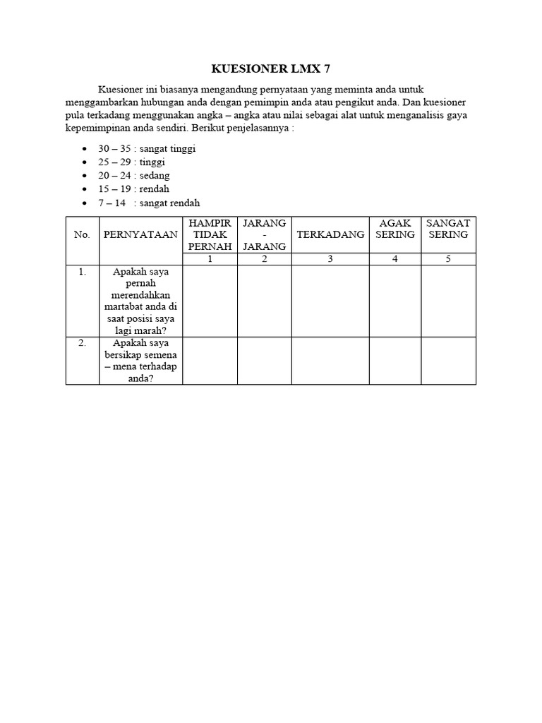 Kuesioner LMX 7 | PDF