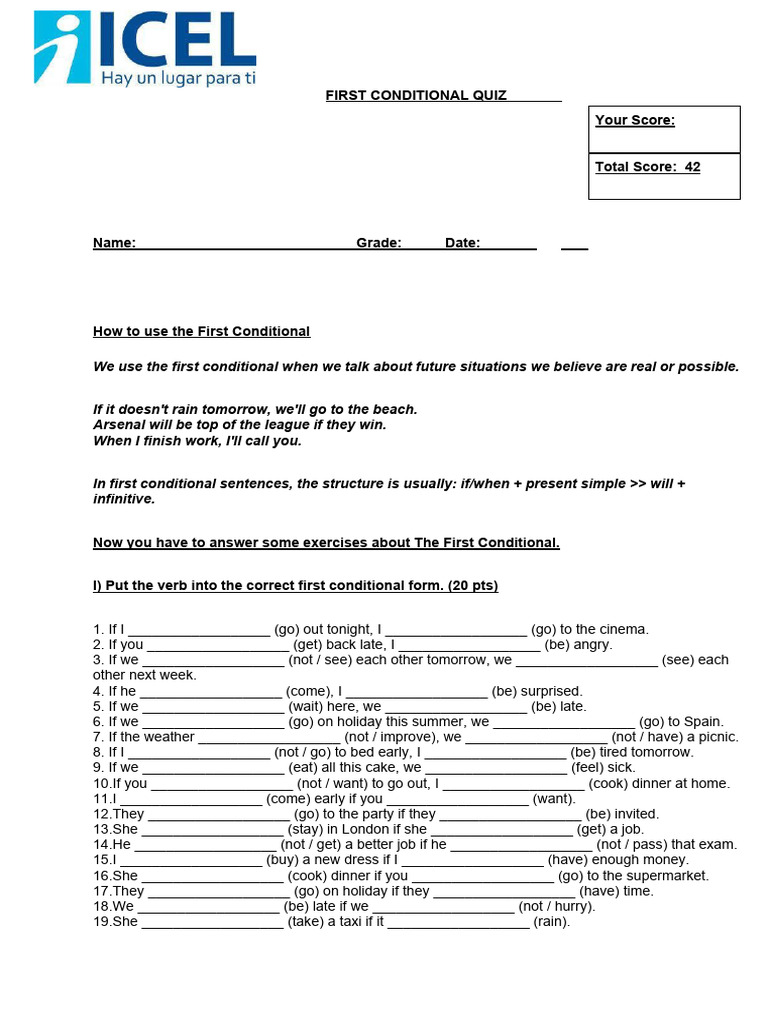 First Conditional Quiz | PDF
