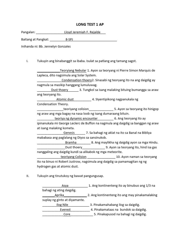 Long Test 1apreal | PDF