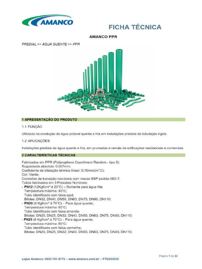 AMANCO PPR. Utilizada Na Condução de Água Potável Quente e Fria em ...