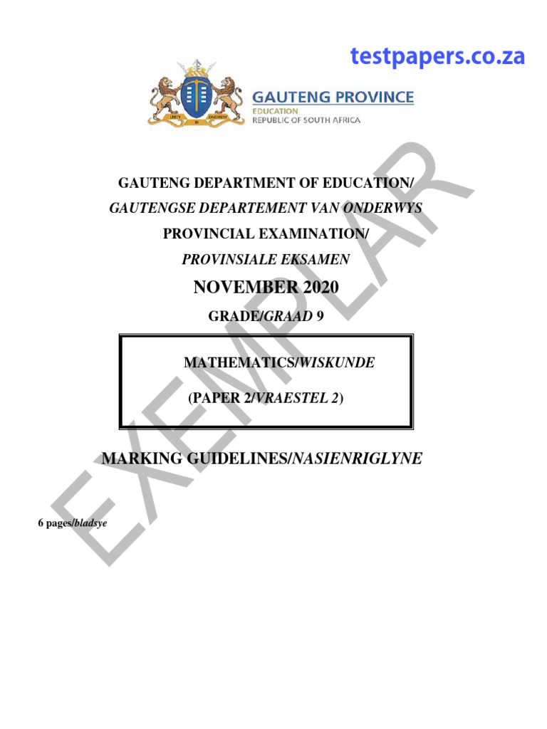 Gr9 Math P2 (ENG & AFR) 2020 Exemplars Possible Answers | PDF | Mathematics Gr9 Math P2 (ENG & AFR) 2020 Exemplars Possible Answers | PDF | Mathematics