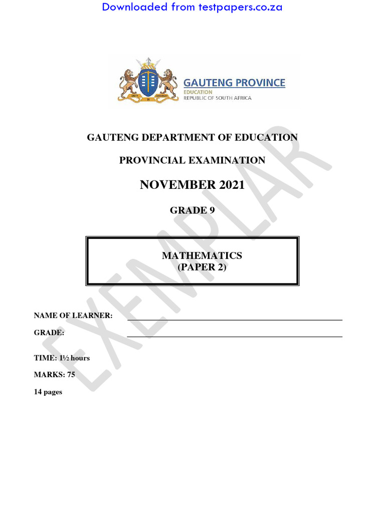 Gr9 Math P2 (English) November 2021 Question Paper | PDF | Mathematics | Science