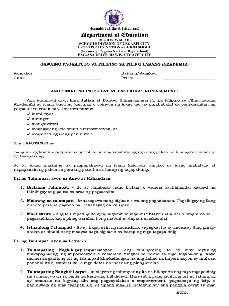 Ang Sining NG Pagsulat at Pagbigkas NG Talumpati | PDF