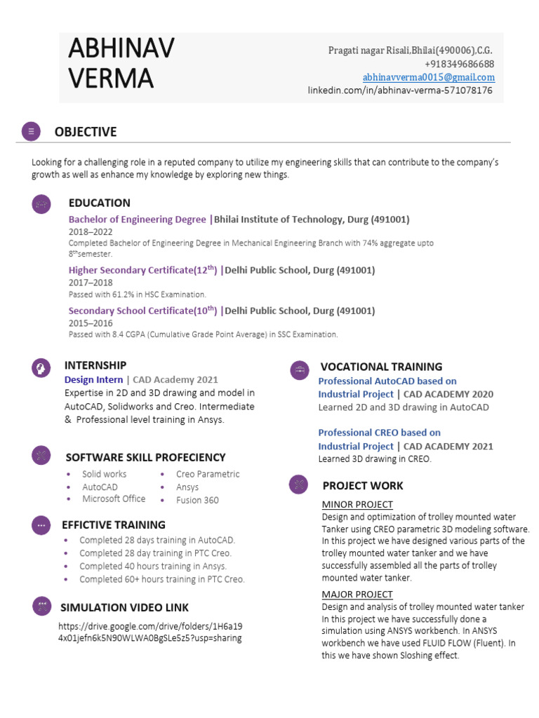 Abhinav Resume | PDF | Application Software | Computer Aided Design