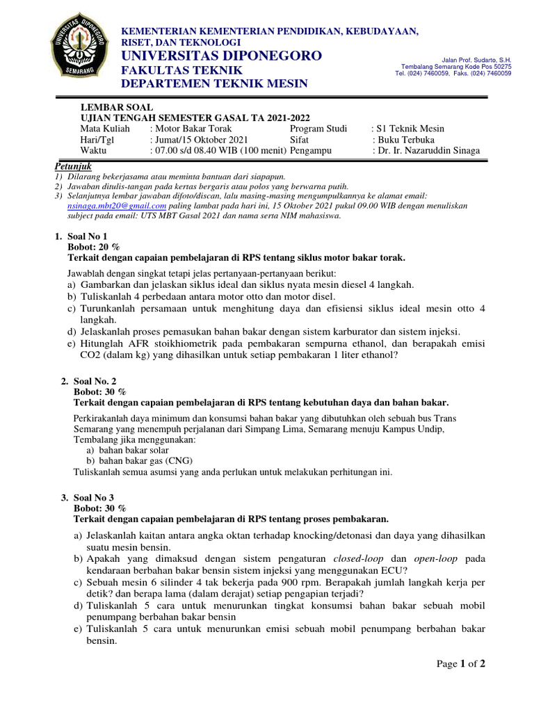 UTS Motor Bakar Torak - Pak Nazar - 2021 | PDF