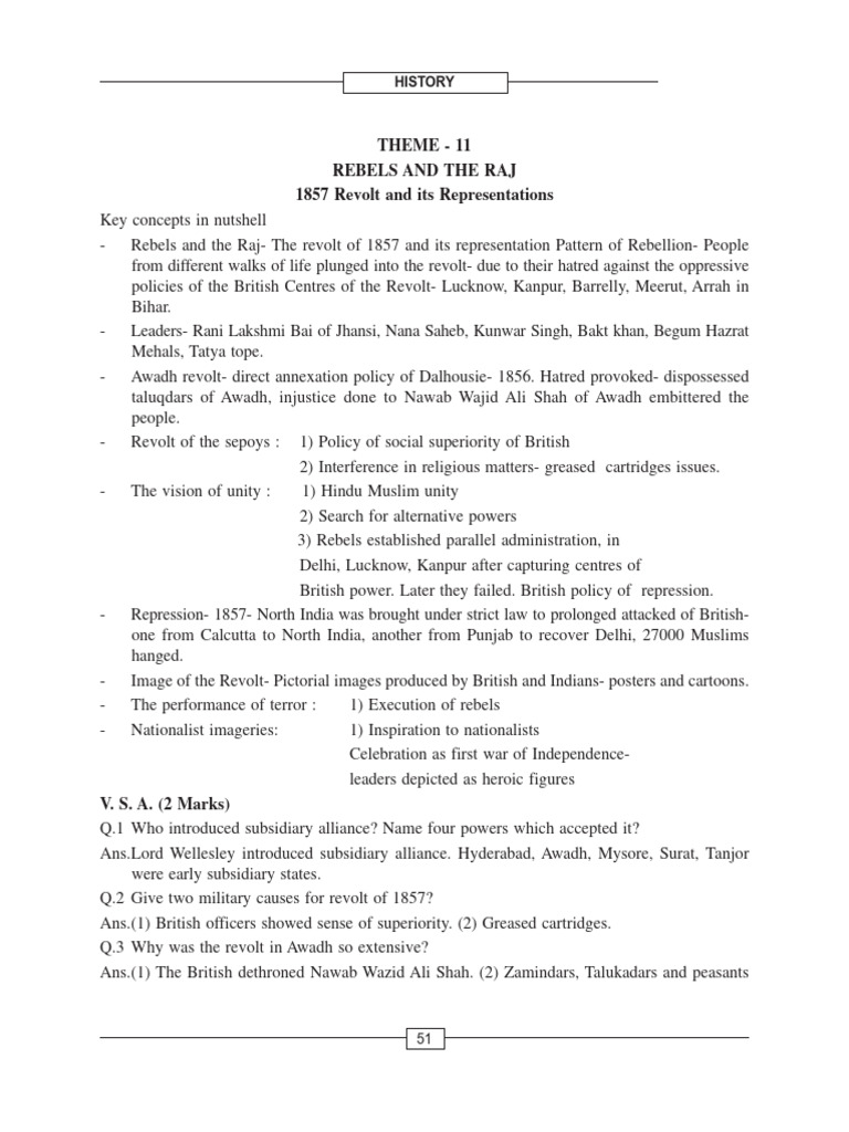 CBSE Class 12 History Rebels The Raj 1857 Revolt Representations | PDF ...