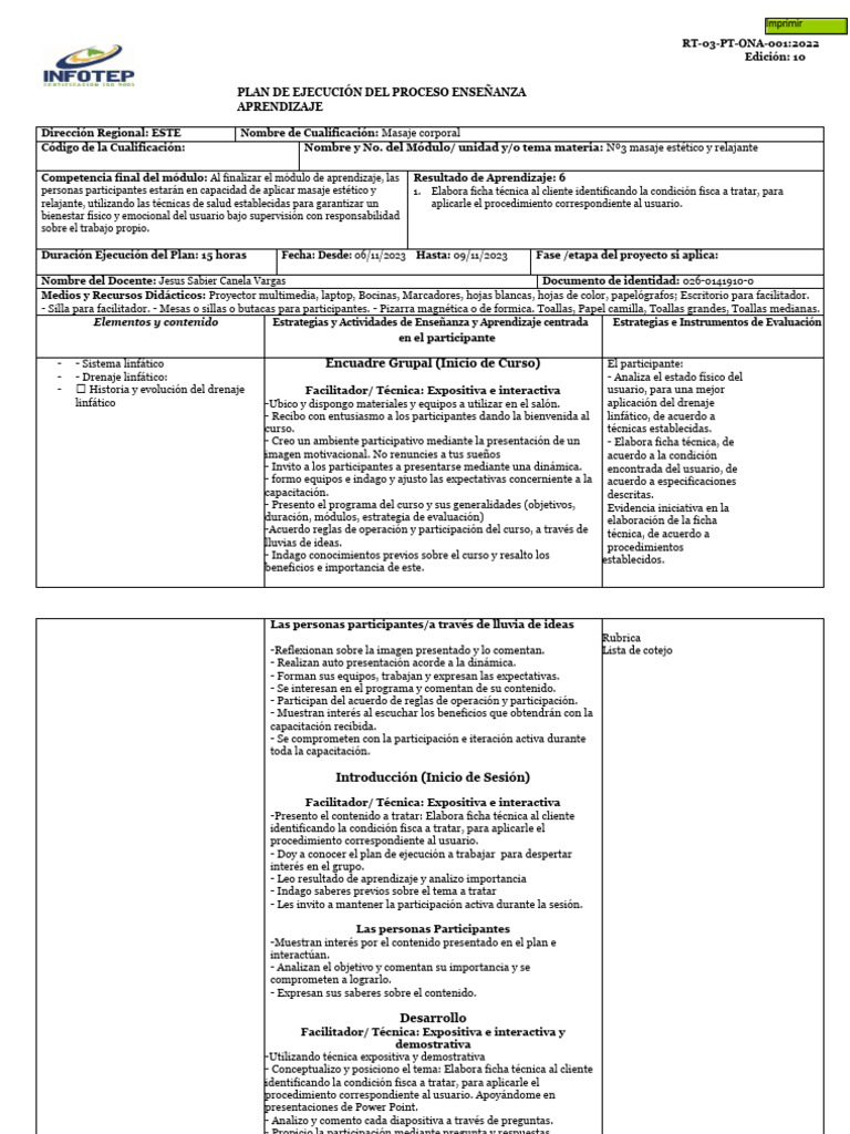 Plan de Sesion | PDF | Evaluación | Aprendizaje