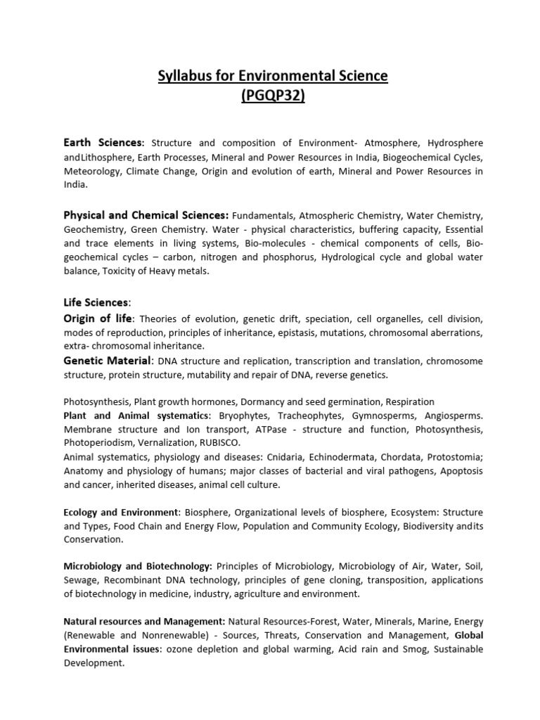 Environmental Science Syllabus | PDF | Biology | Natural Environment