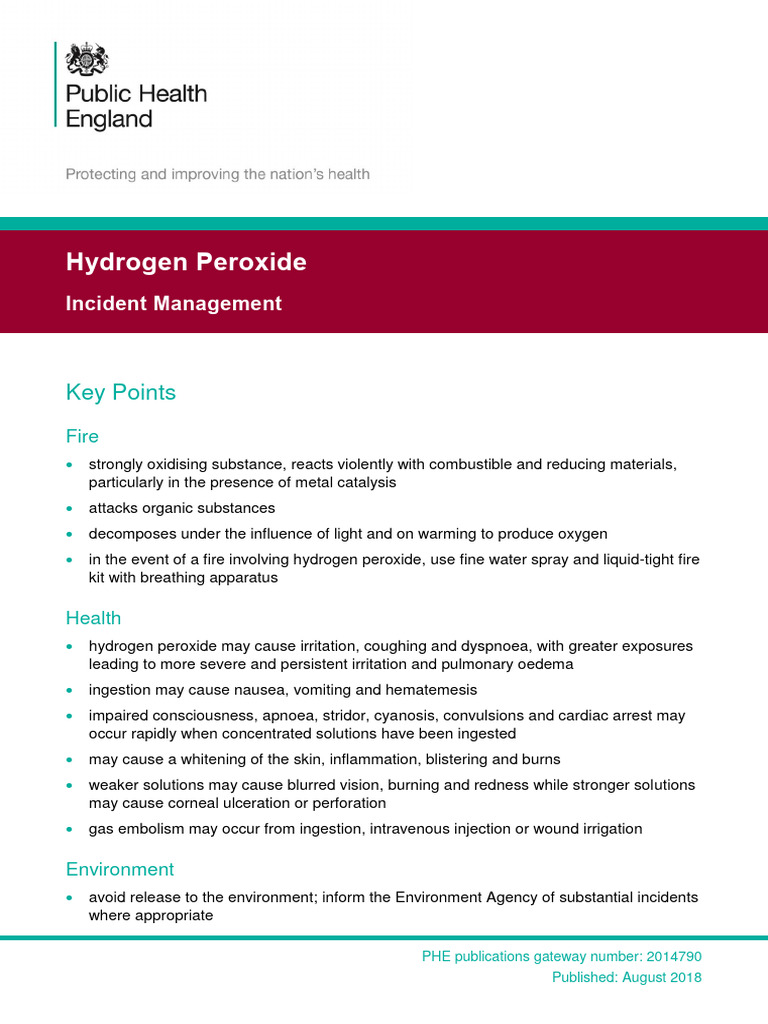 Hydrogen Peroxide PHE IM 030818 | PDF | Dangerous Goods | Hydrogen Peroxide