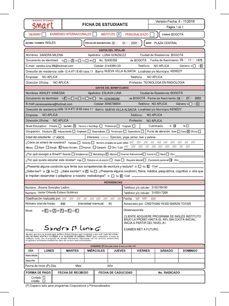 Ficha de Estudiante SANDRA LUNA-2 | PDF