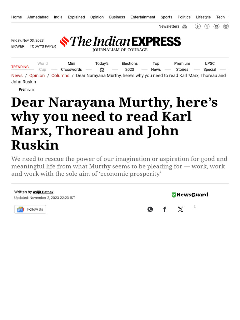 Dear Narayana Murthy, Here's Why You Need To Read Karl Marx, Thoreau ... Dear Narayana Murthy, Here's Why You Need To Read Karl Marx, Thoreau ...