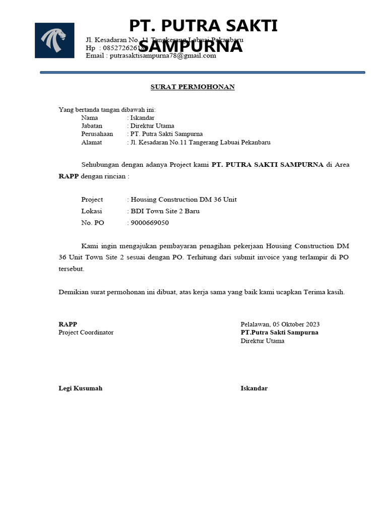 Surat Permohonan Percepatan Inv | PDF