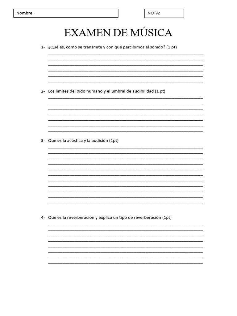 Examen de Musica | PDF | Sonido | Sentidos