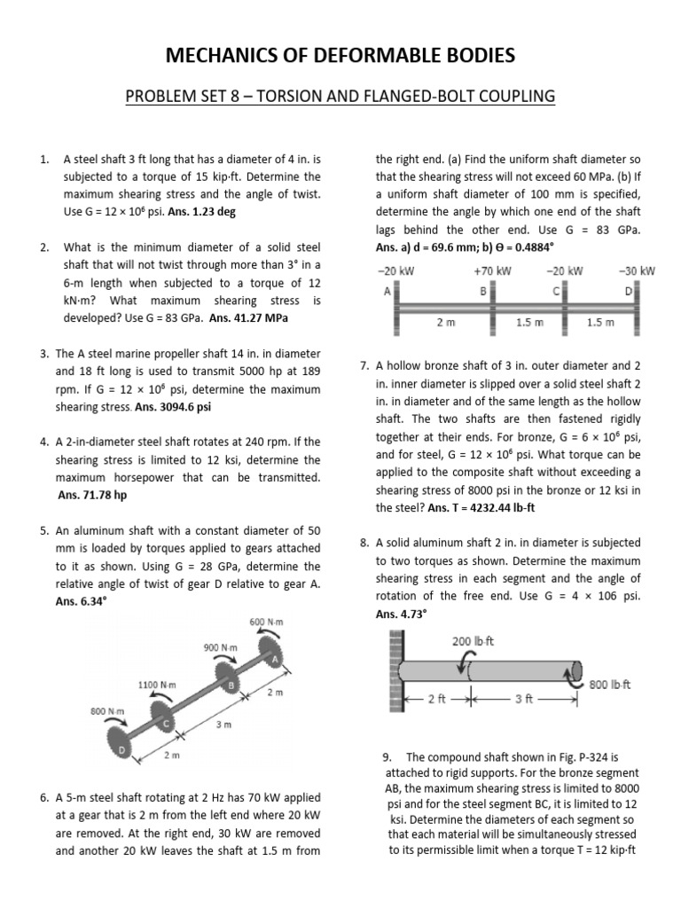 Problem Set 8 - Torsion and Flanged-Bolt Coupling | Download Free PDF ...
