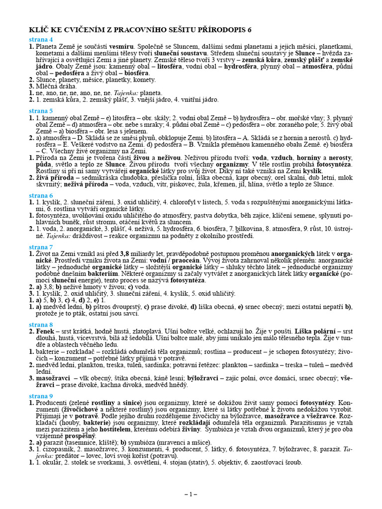 66 31 Prirodopis 6 Klic Ke Cvicenim Z Pracovniho Sesitu | PDF