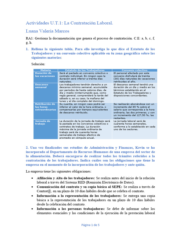 Actividades U.T.1 LUANA VALERIA MARCOS | PDF | Tiempo de trabajo | Business