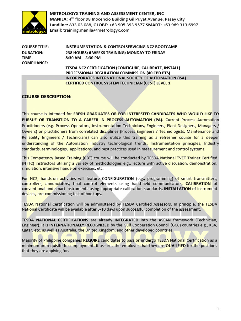 2022 Instrumentation & Control Servicing NC2 Outline | PDF | Flow ...